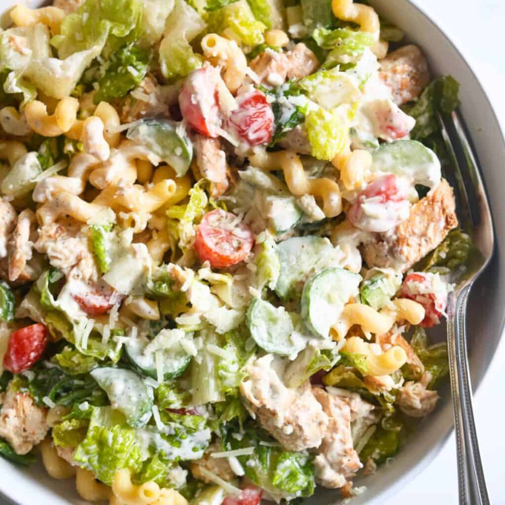 High Protein Chicken Caesar Pasta Salad Recipe - Confessions of a Fit ...